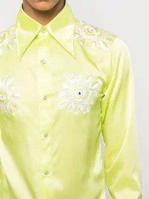 BLUEMARBLE Floral-embroidery Satin Shirt
