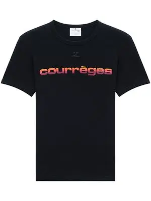 COURREGES Logo-print Crew-neck T-shirt - Black