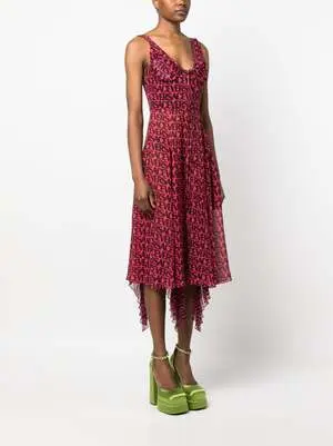 Versace Logo-print Asymmetric-hem Dress