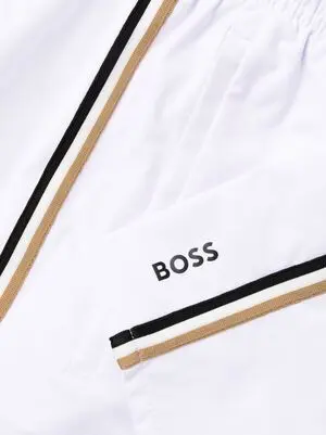 BOSS Swim Shorts With Signature Stripe And Logo - White