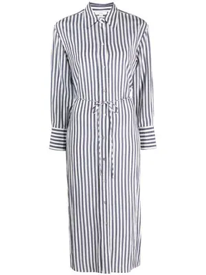 Vince Striped Belted Midi Shirt Dress - Blue