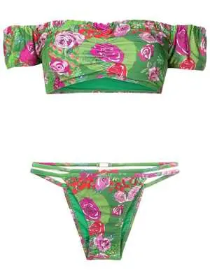 AMIR SLAMA Floral Print Off-shoulder Bikini