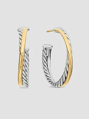 David Yurman Crossover Hoop Earrings In Sterling With 18k Yellow Gold, 26.5mm - Silver