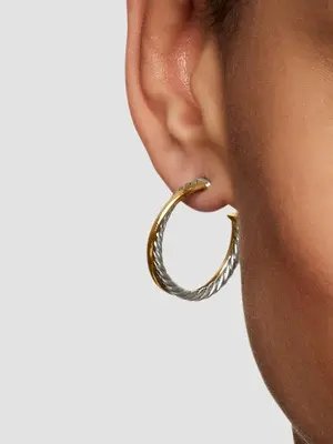 David Yurman Crossover Hoop Earrings In Sterling With 18k Yellow Gold, 26.5mm
