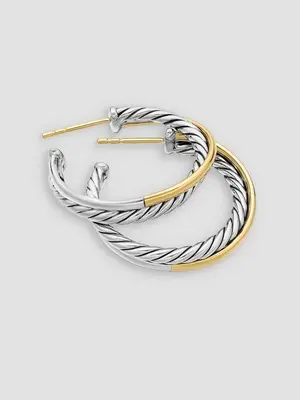 David Yurman Crossover Hoop Earrings In Sterling With 18k Yellow Gold, 26.5mm