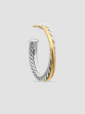 David Yurman Crossover Hoop Earrings In Sterling With 18k Yellow Gold, 26.5mm