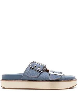 GANNI Buckle-fastening Denim Flat Sandals