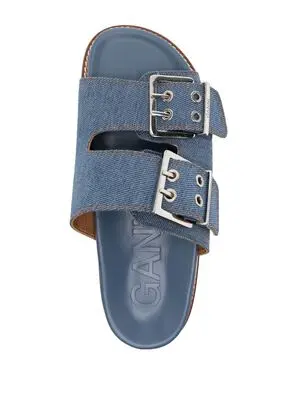 GANNI Buckle-fastening Denim Flat Sandals