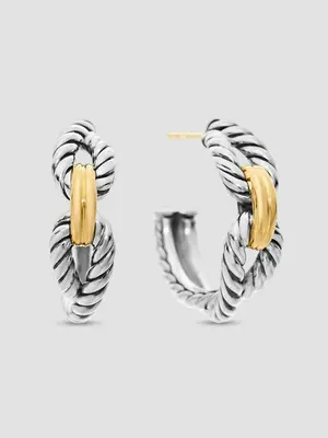 David Yurman Cable Loop Hoop Earrings In Sterling With 18k Yellow Gold, 22mm