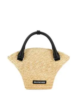 Balenciaga Braided Raffia Mini Tote Bag - Neutrals