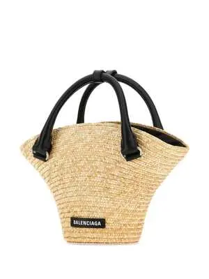 Balenciaga Braided Raffia Mini Tote Bag - Neutrals