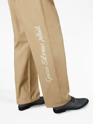 Gucci Embroidered Canvas Trousers - Neutrals