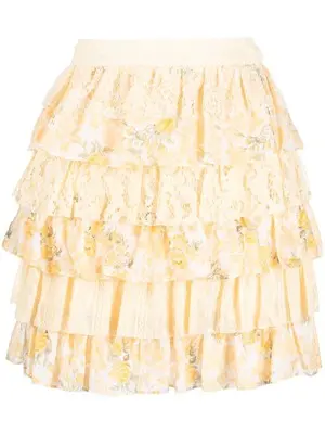 LoveShackFancy Floral-print Ruffled Miniskirt