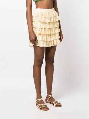 LoveShackFancy Floral-print Ruffled Miniskirt