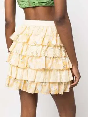 LoveShackFancy Floral-print Ruffled Miniskirt