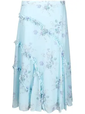 LoveShackFancy Floral-print Ruffled Midi Skirt