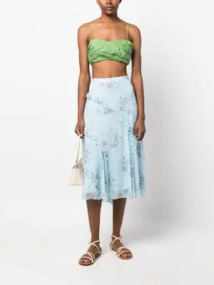 LoveShackFancy Floral-print Ruffled Midi Skirt