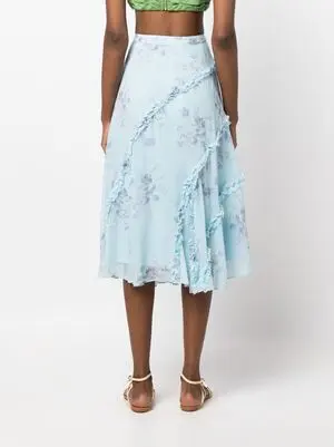 LoveShackFancy Floral-print Ruffled Midi Skirt