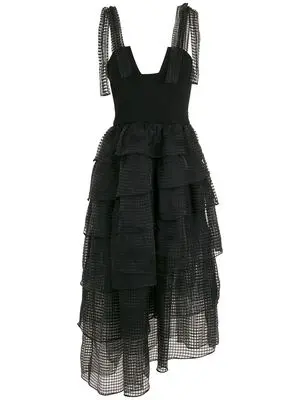 OLYMPIAH Mesh-tiered Bodice Midi Dress