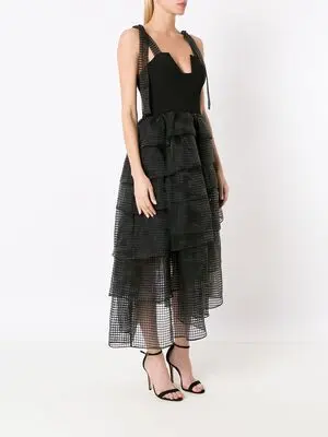 OLYMPIAH Mesh-tiered Bodice Midi Dress