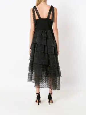 OLYMPIAH Mesh-tiered Bodice Midi Dress