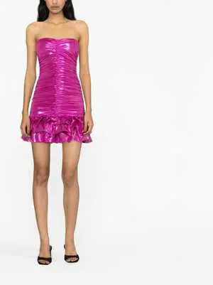 Amen Metallic Ruched Mini Dress