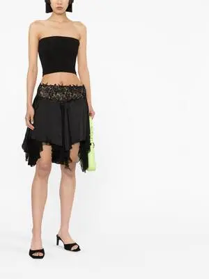 Versace Silk Floral Lace Appliqué Asymmetric Hem Skirt