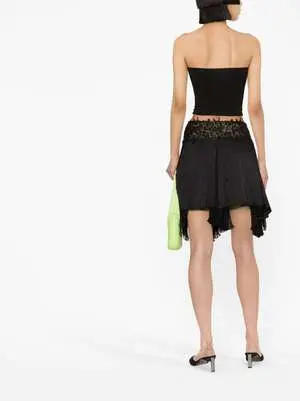 Versace Silk Floral Lace Appliqué Asymmetric Hem Skirt