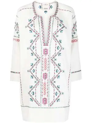 Isabel Marant Étoile Embroidered Split Neck Minidress - White