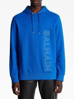 Balmain Embossed-logo Drawstring Hoodie - Blue