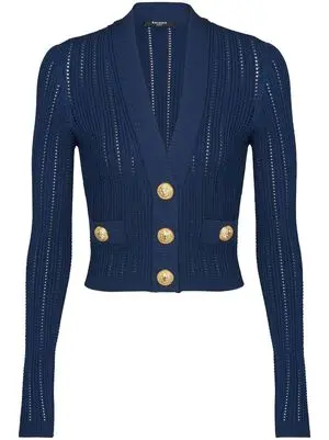 Balmain V-neck Cropped Cardigan - Blue