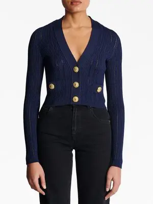 Balmain V-neck Cropped Cardigan - Blue