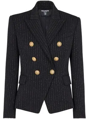 Balmain Lurex-detail Double-breasted Blazer - Black