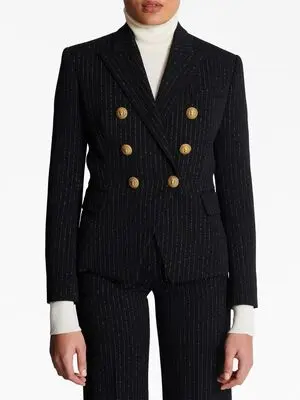 Balmain Lurex-detail Double-breasted Blazer - Black