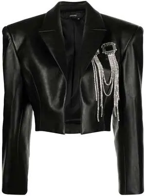 ANOUKI Embellished Faux-leather Cropped Blazer - Black