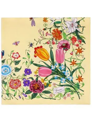 Gucci Flora-print Silk Scarf