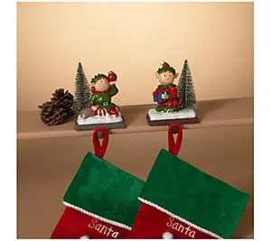 GERSON INTERNATIONAL Set Of 2 Christmas Elf Holiday Stocking Holders Gerson Co - One-color