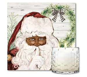 COURTSIDE MARKET Courtside Here Comes Santa 8x8 Art & 13.5 Oz 3- Wick Candle - One-color