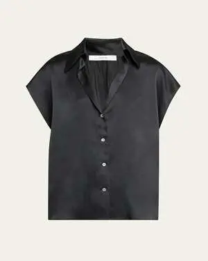 Vince Cap-sleeve Silk Blouse - Black
