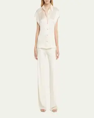 Vince Cap-sleeve Silk Blouse - Ecru