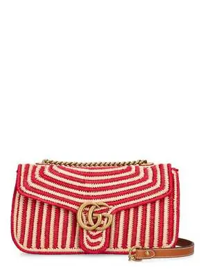 Gucci Gg Marmont Raffia Shoulder Bag - Natural,red