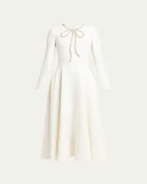 Valentino Garavani Crystal Embellished Bow Fit-&-Flare Midi Dress In  Whitesilver - 60% Off