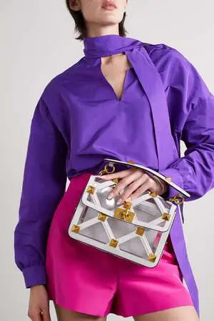 Valentino Garavani Roman Stud Embellished Leather And Pvc Shoulder Bag