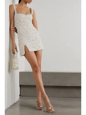 CLIO PEPPIATT Embellished Stretch-tulle Mini Dress - Neutrals