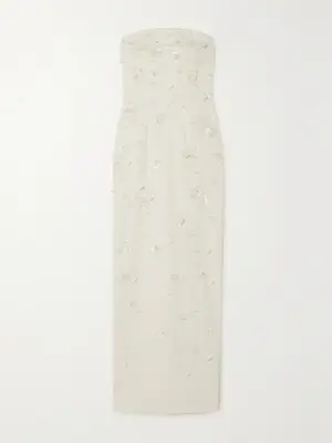 CLIO PEPPIATT Strapless Embellished Stretch-crepe Gown - Neutrals