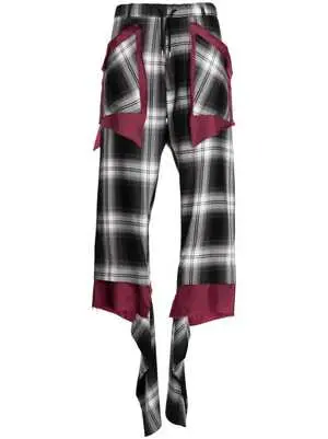 SULVAM Check-print Asymmetric Trousers - Black