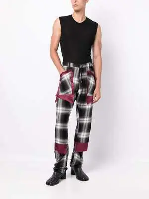 SULVAM Check-print Asymmetric Trousers - Black