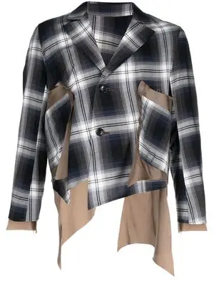 SULVAM Asymmetric Plaid-check Blazer - Blue