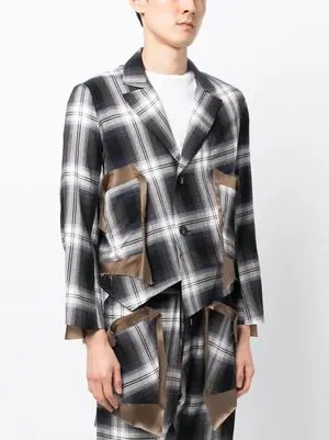 SULVAM Asymmetric Plaid-check Blazer