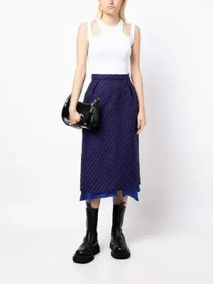 SULVAM Raw-hem Striped Skirt